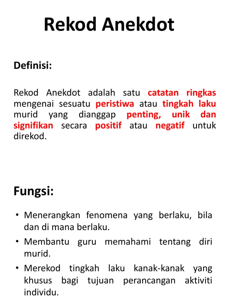 Rekod Anekdot | PDF | Pengembangan Diri | Sains & Matematika