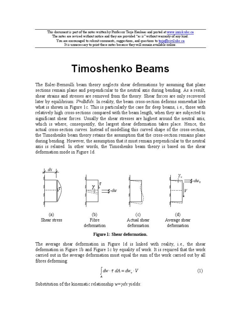 Timoshenko Beams | PDF | Bending | Deformation (Mechanics)