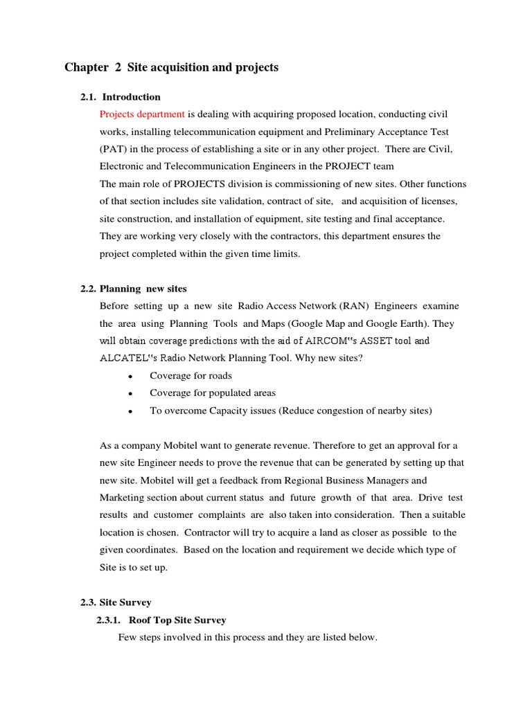 Chapter 2 Site Acquisition and Projects | PDF | Surveying | Mergers And ...