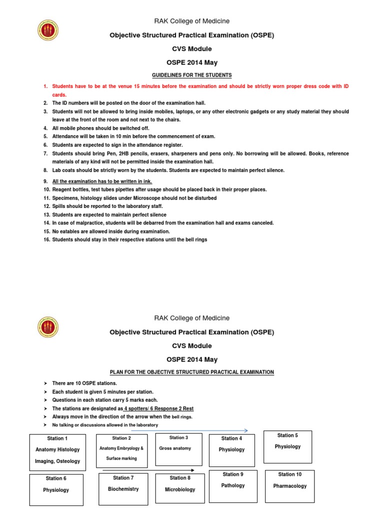 OSPE Guidelines for CVS Module Students | PDF | Pathology | Medical School