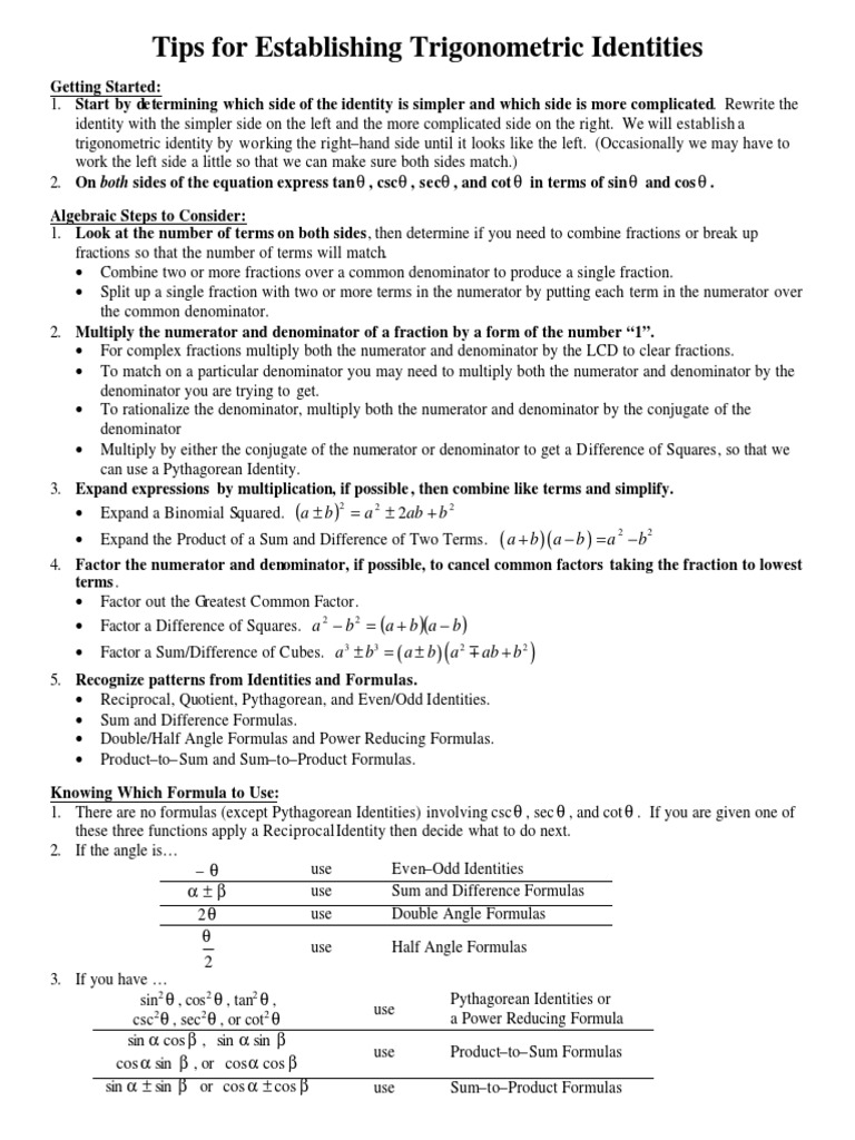 Tips For Proving Trig Identities | PDF | Fraction (Mathematics ...