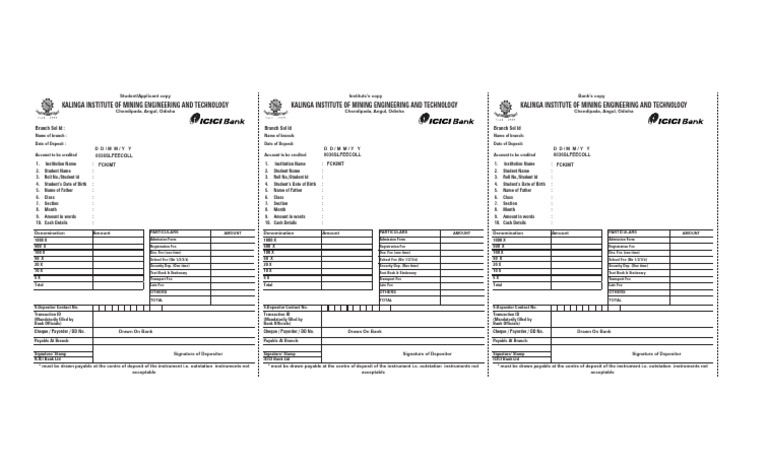 icici challan | Deposit Account | Cheque