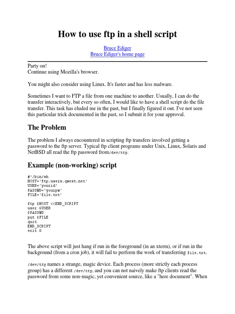 How To Use Ftp In A Shell Script Pdf File Transfer Protocol Computer Terminal