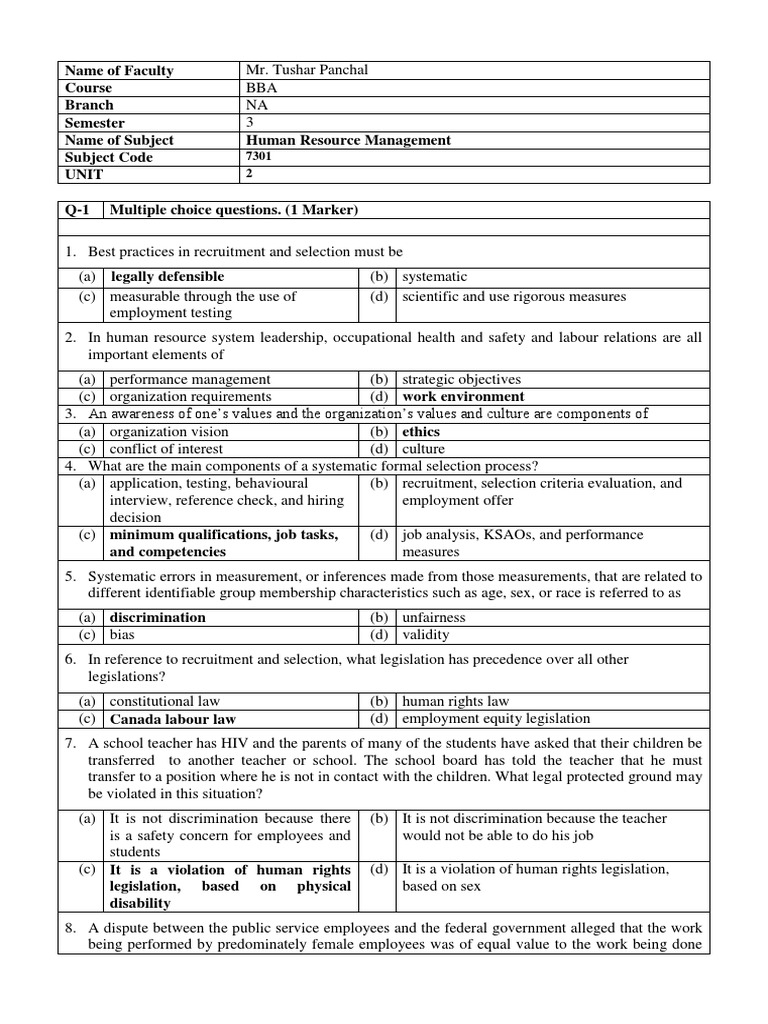 Question Bank Format - Unit-2 | PDF | Recruitment | Employment