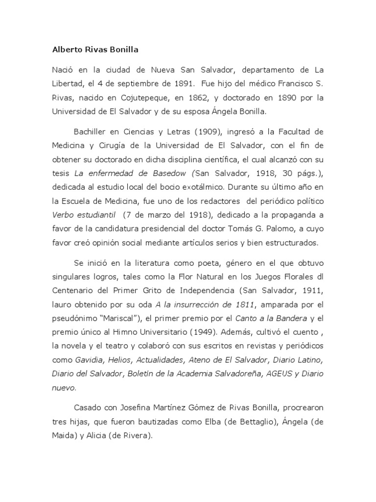 Biografia Alberto Rivas Bonilla | PDF | El Salvador