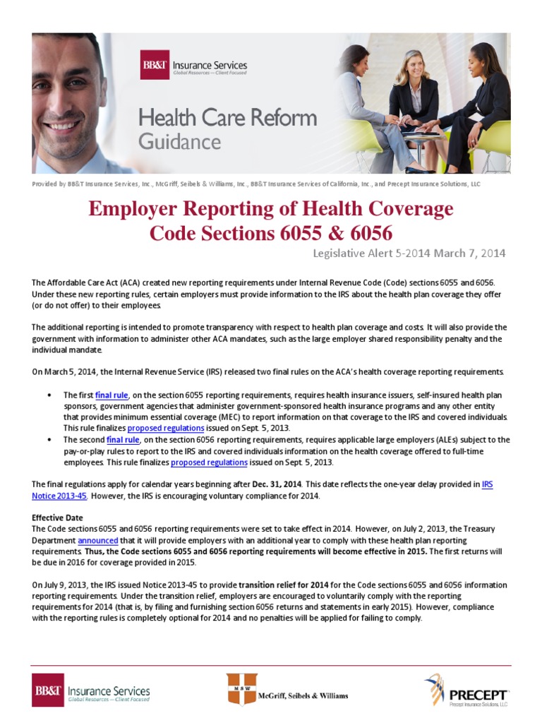 Employer Reporting of Health Coverage Code Sections 6055 & 6056 | PDF ...