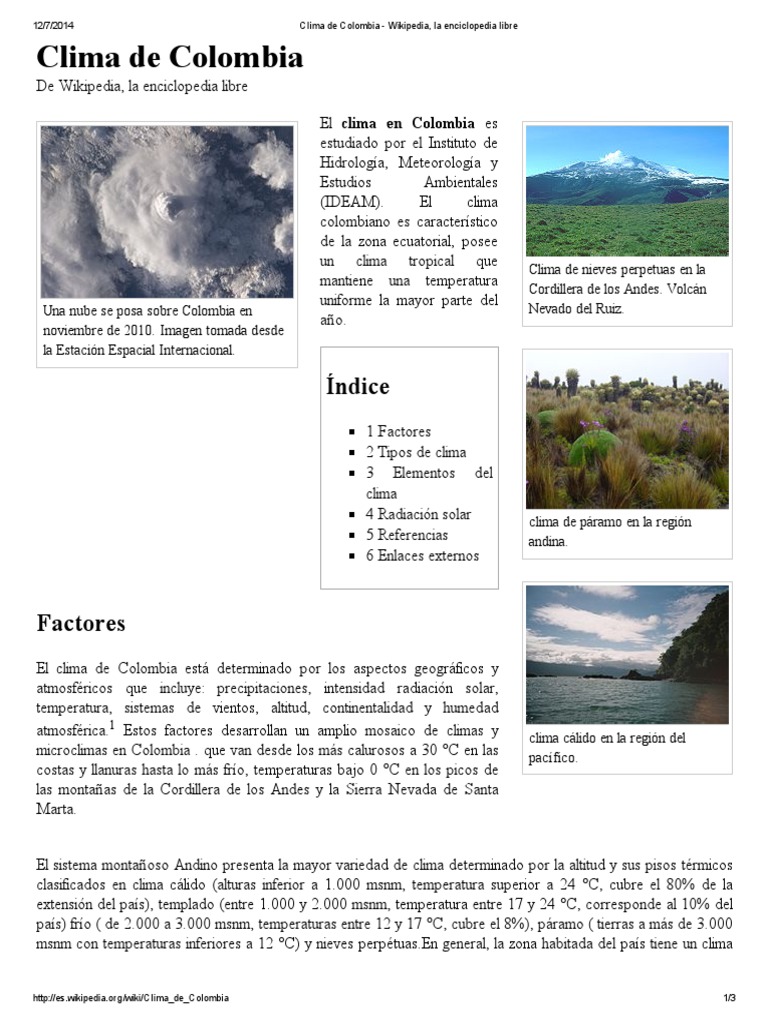 Clima de Colombia - Wikipedia, La Enciclopedia Libre | PDF | Viajes y ...