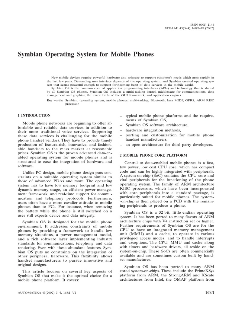 Symbian Operating System For Mobile Phones | PDF | Kernel (Operating System) | Operating System