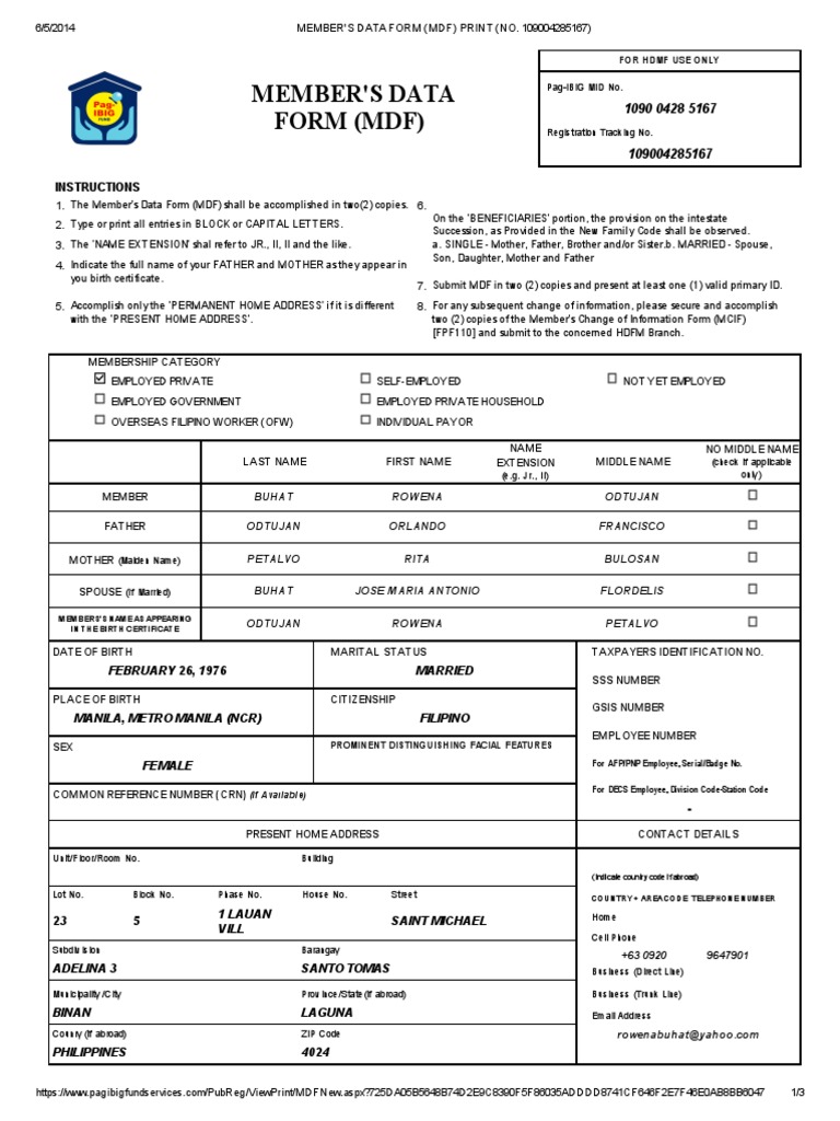 Member's Data Form (MDF) | PDF