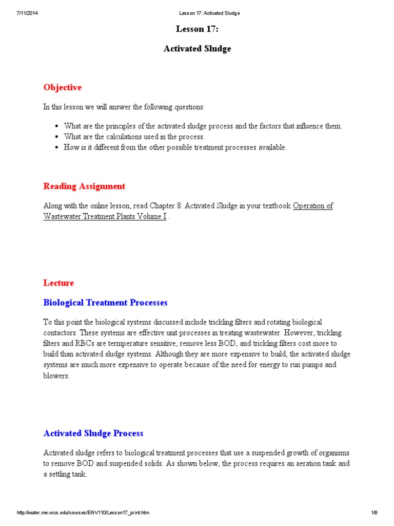 Lesson 17 - Activated Sludge | PDF | Sewage Treatment | Environmental Technology