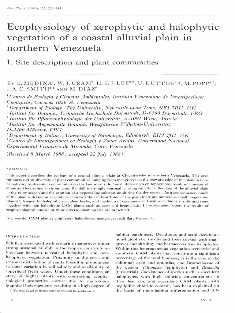Ecophysiology of Xerophytic and Halophytic Vegetation of A Coastal ...