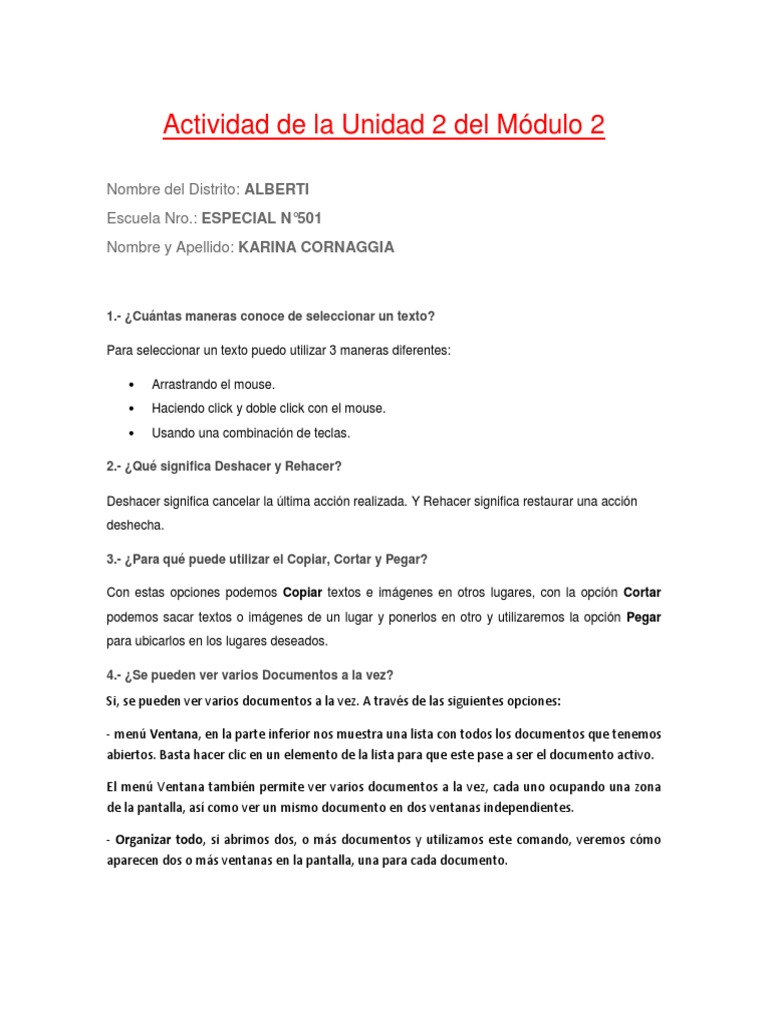 Actividad de La Unidad 2 Del Módulo 2 | PDF