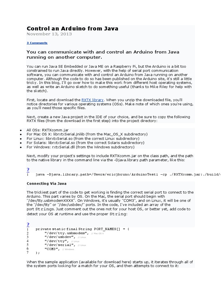 Control An Arduino From Java | PDF | Software | Computer Engineering