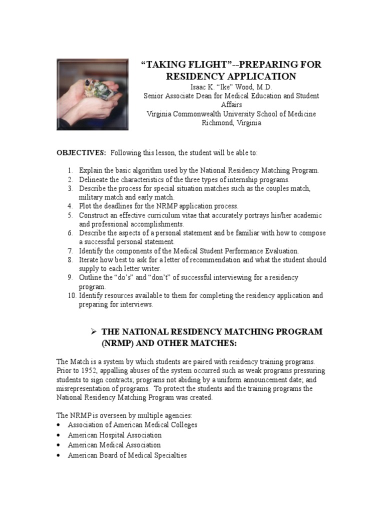 "Taking Flight" - Preparing For Residency Application: OBJECTIVES ...