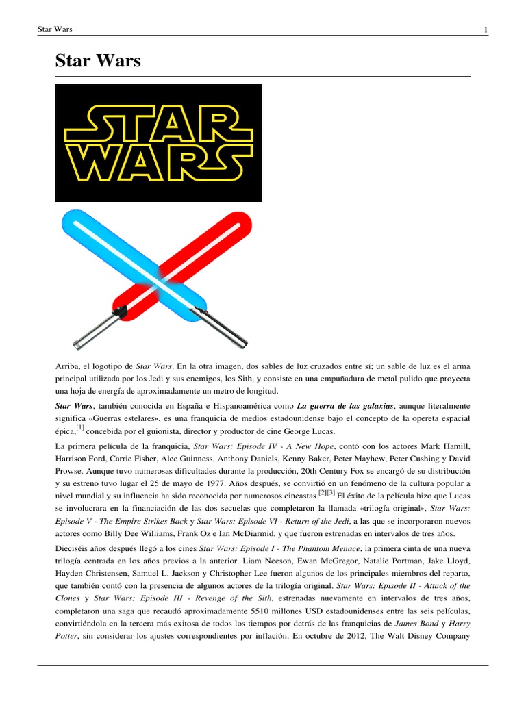Historia y elementos de Star Wars | PDF | Guerra de las Galaxias ...