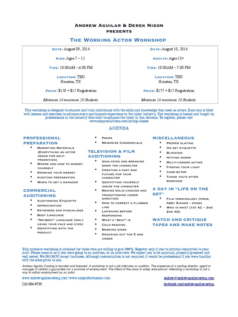 Working Actor Workshop in Houston | PDF | Entertainment | Television