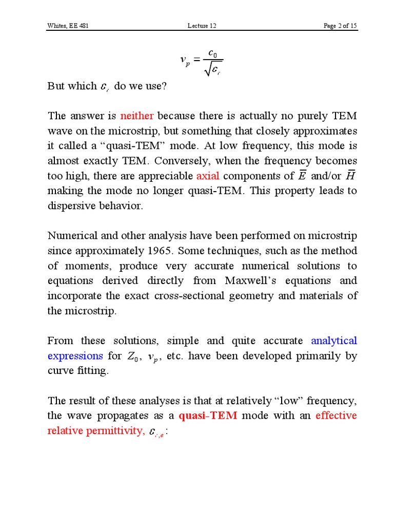 Microstrip Line Equations | PDF | Normal Mode | Electromagnetism
