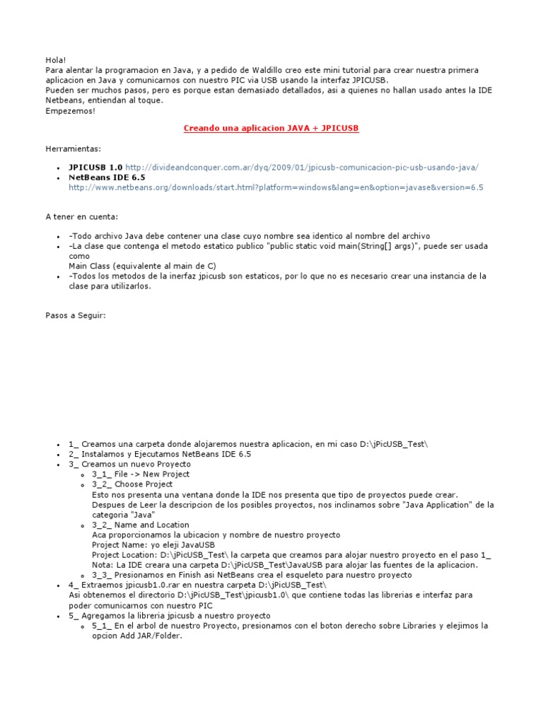 Tutorial Java y JPICUSB para Novatos | PDF | Java (lenguaje de programación) | Byte