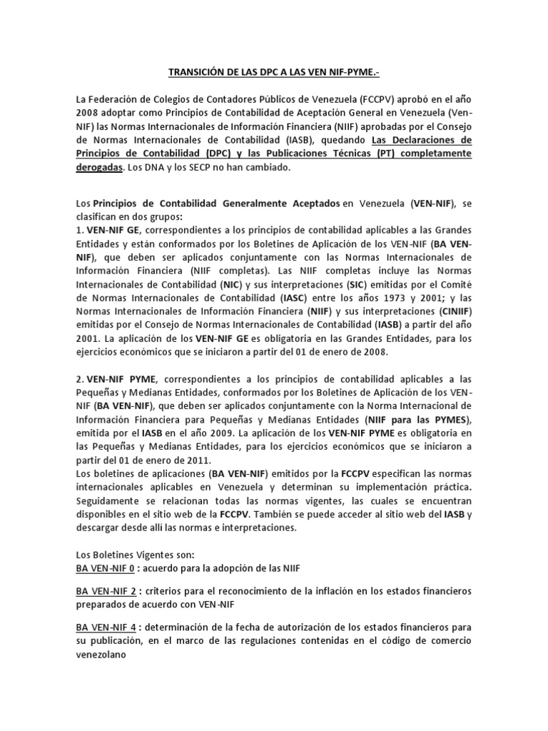 Transición A VEN NIF | PDF | normas internacionales de INFORMACION ...