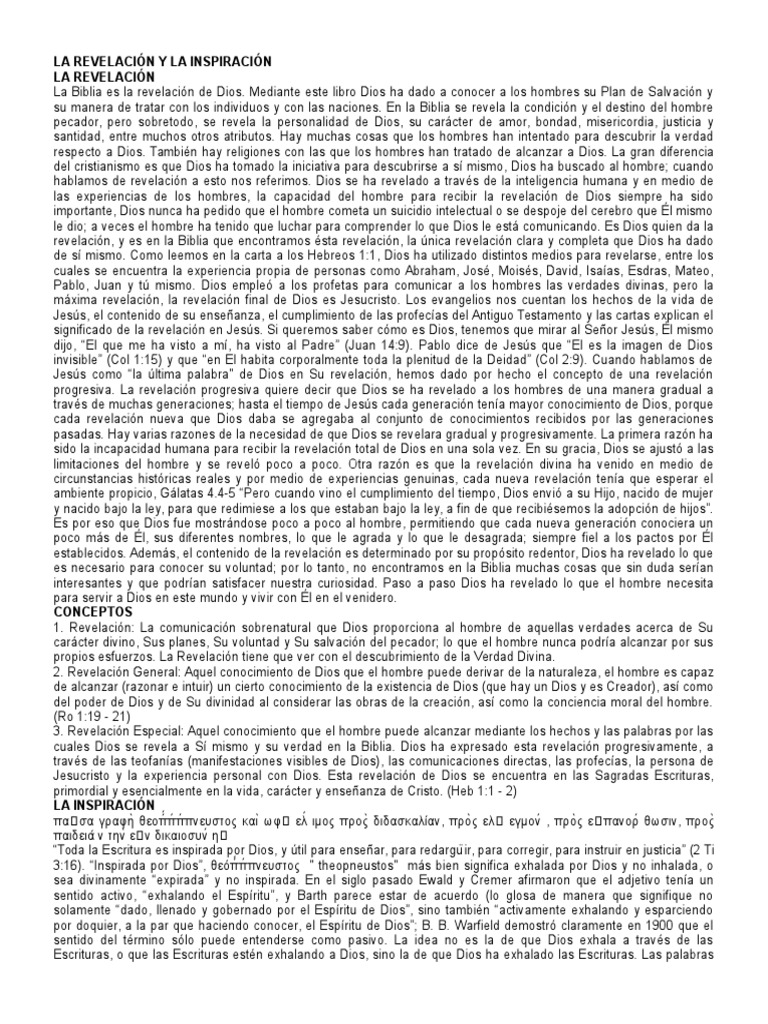 La revelación progresiva de Dios y la inspiración de las Escrituras ...