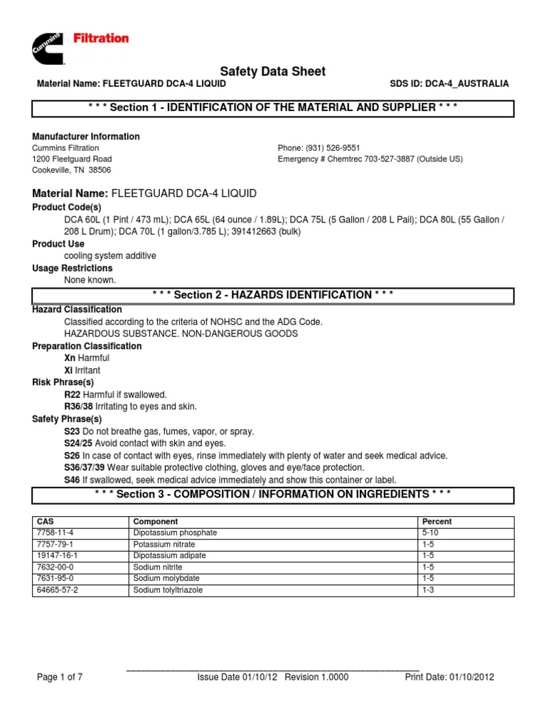Fleetguard DCA-4 Liquid | PDF | Firefighting | Dangerous Goods