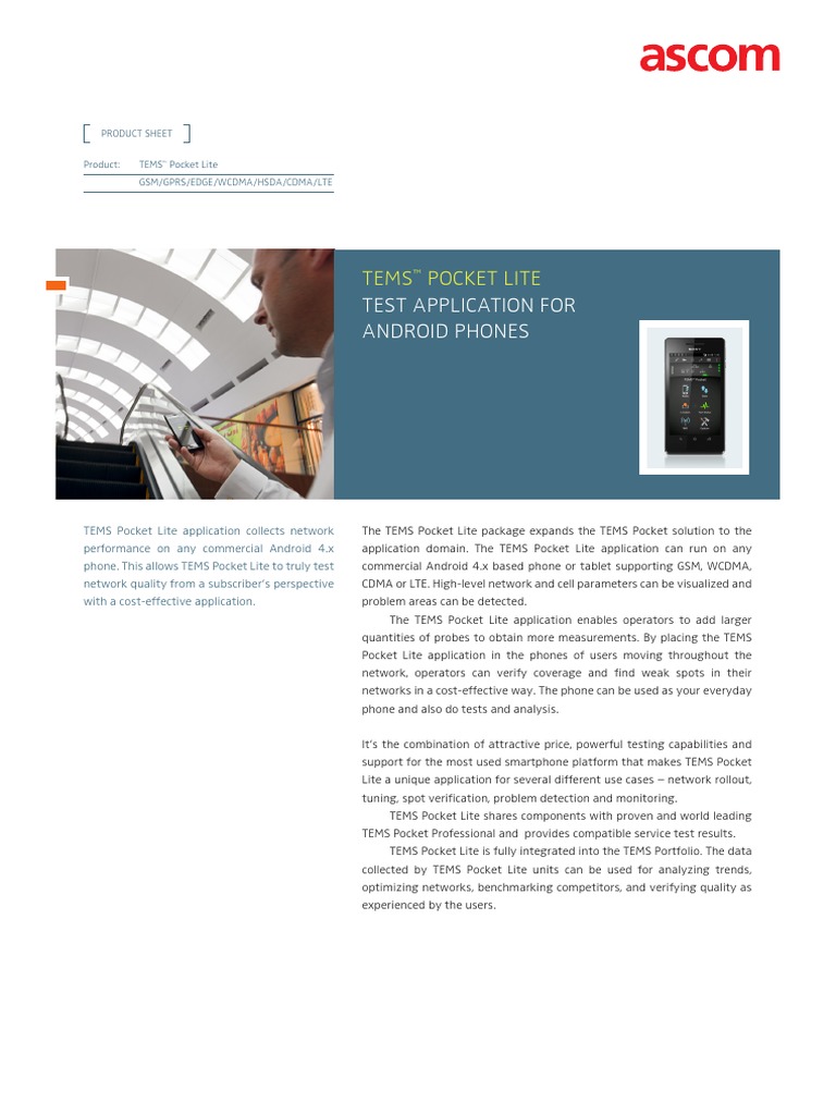Tems Pocket Lite Product Sheet | PDF | Android (Operating System) | Mobile Technology