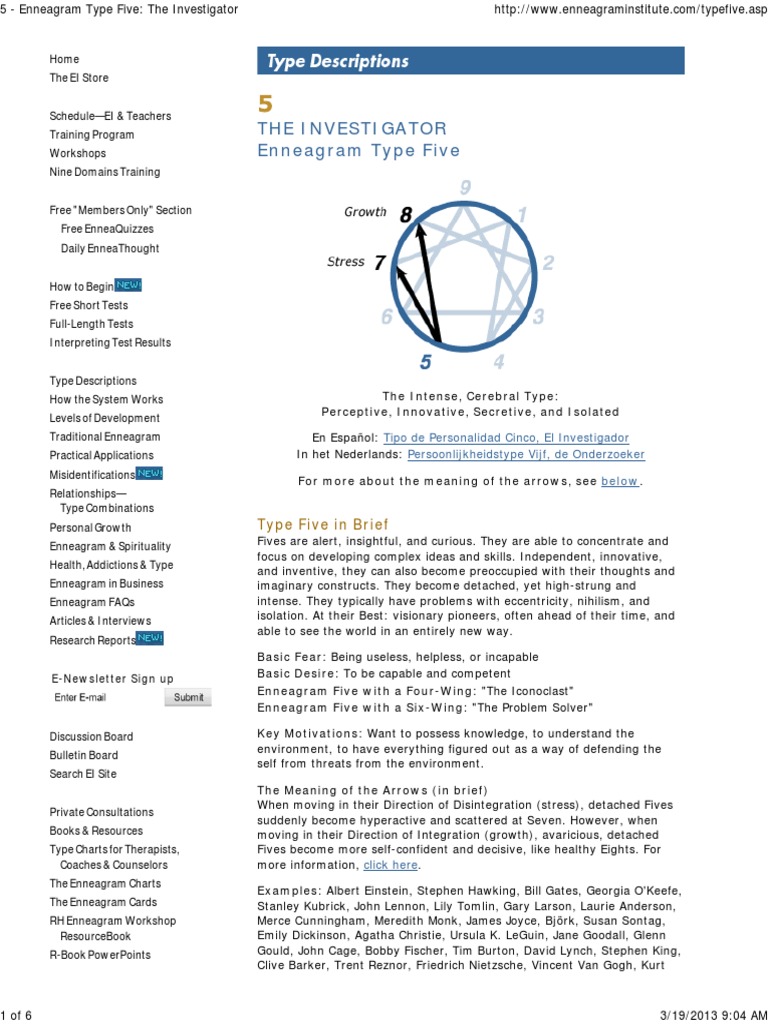 5 - Enneagram Type Five - The Investigator | PDF | Enneagram Of ...