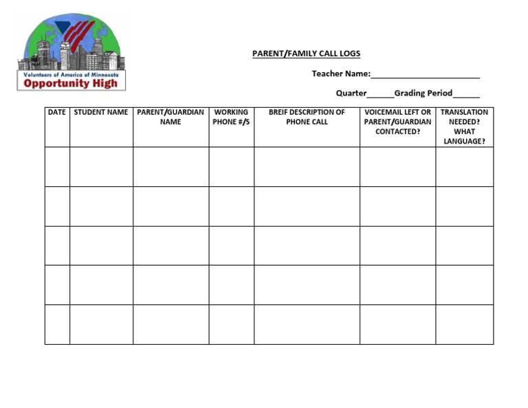 Parent-Teacher Call Log Template | PDF