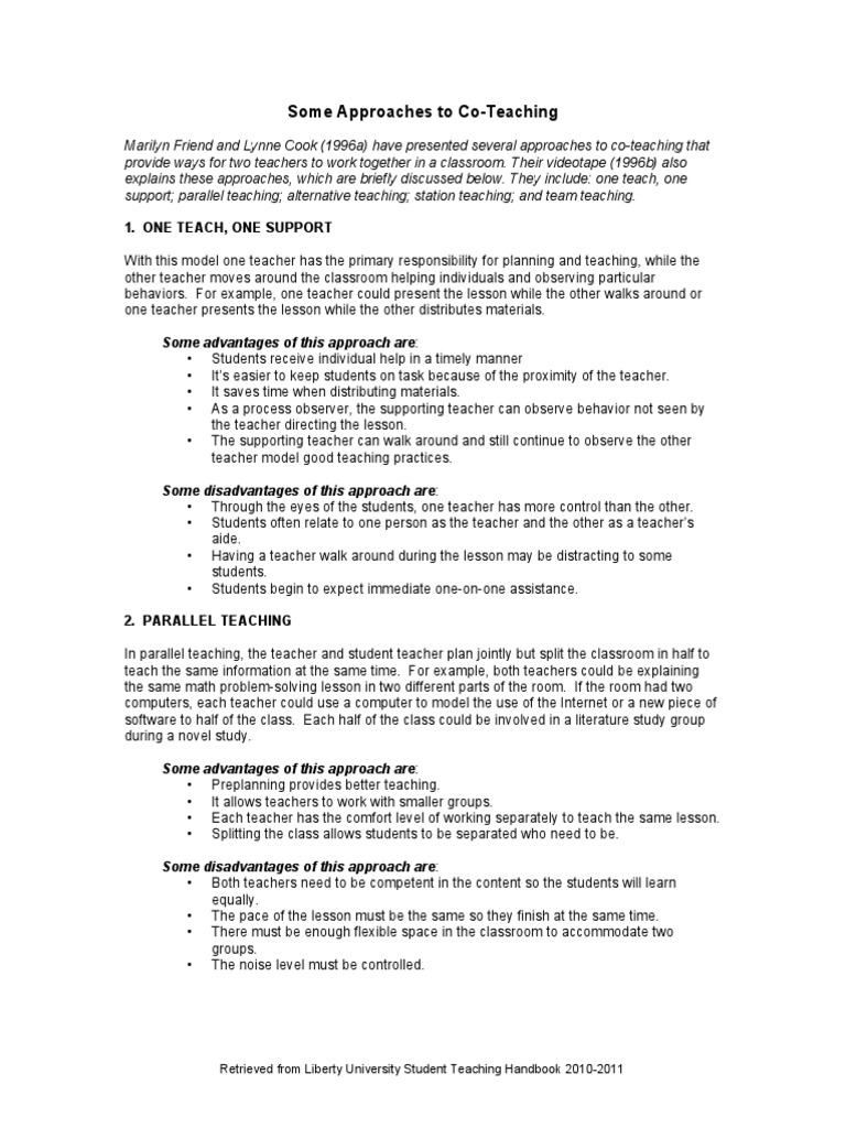 Co-Teaching Methods Explained | PDF | Classroom | Teachers