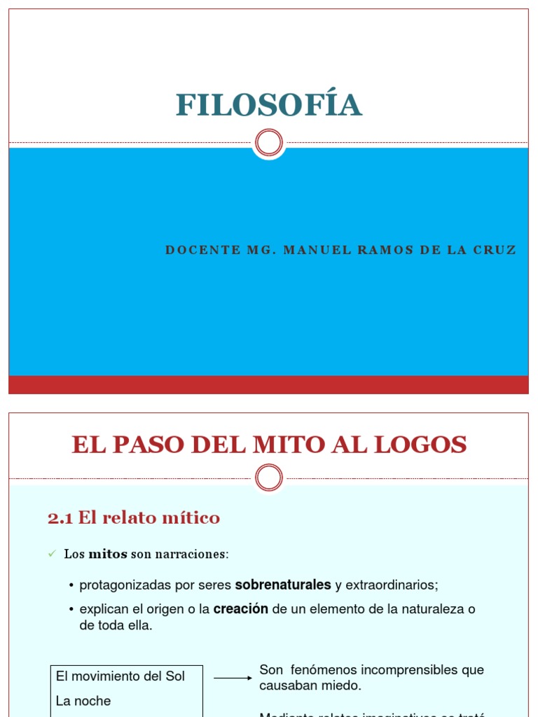 El paso del mito al logos: explicación del origen de la filosofía | PDF | Conocimiento | Método ...