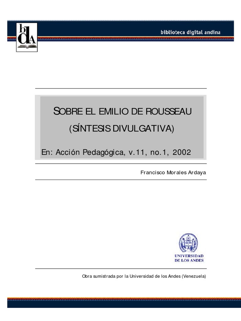 Rouseau, Jean J. (1762) Emilio (Resumen) | PDF | Emile, o sobre ...