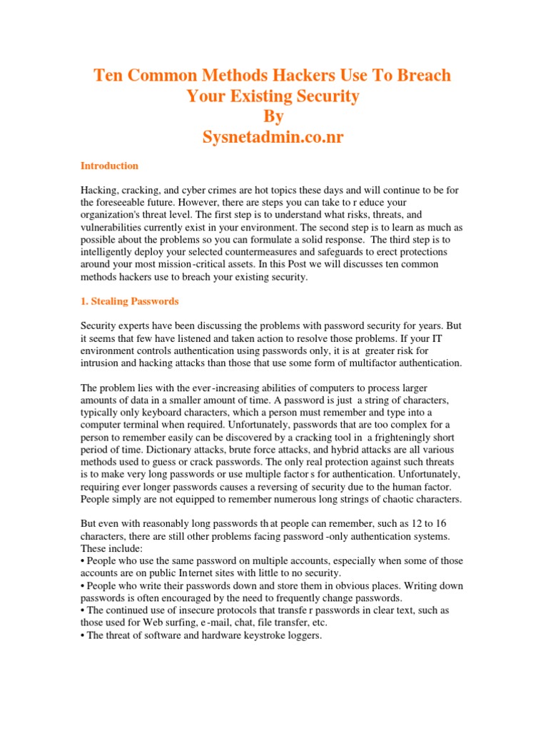 Common Hacking Methods | Download Free PDF | Password | Computer Security