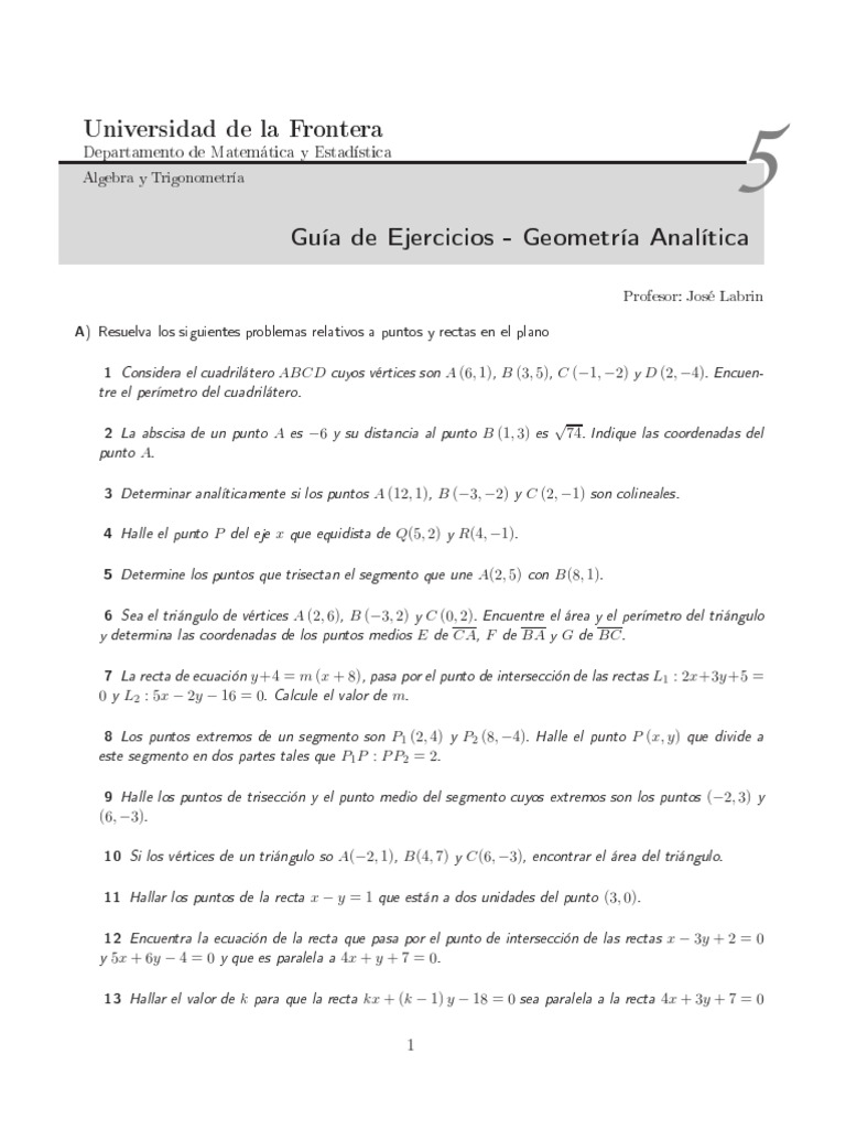 Guia de Ejercicios Geometria Analitica | PDF | Elipse | Circulo