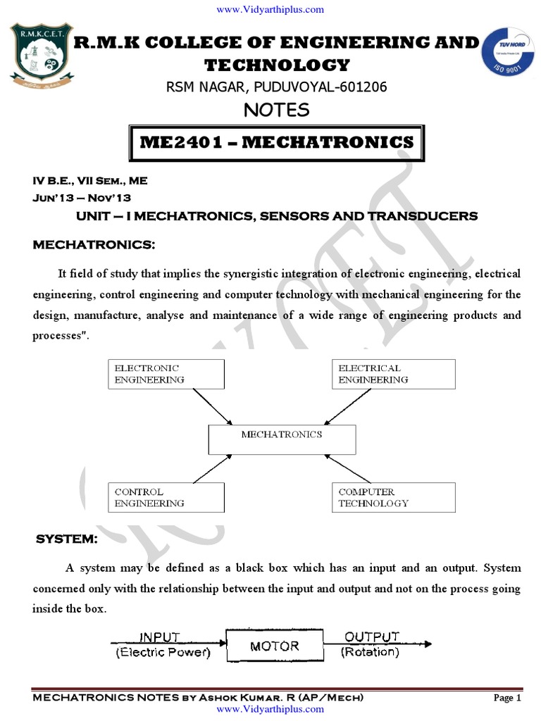 ME2401 Mechatronics Notes | Download Free PDF | Inductor | Capacitor