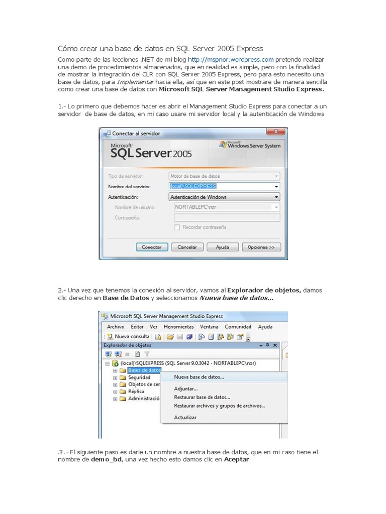 Cómo Crear Una Base de Datos en SQL Server 2005 Express | Descargar gratis PDF | Tabla (base de ...
