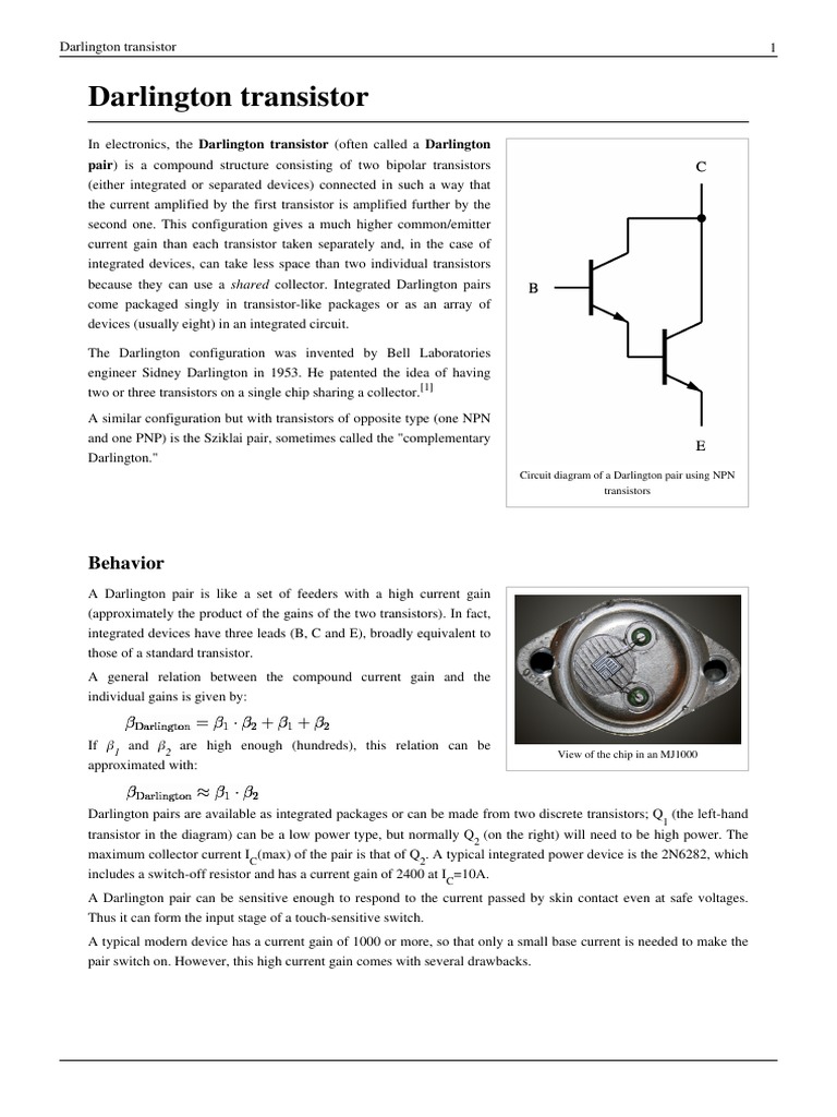 Darlington Transistor | PDF | Transistor | Semiconductors