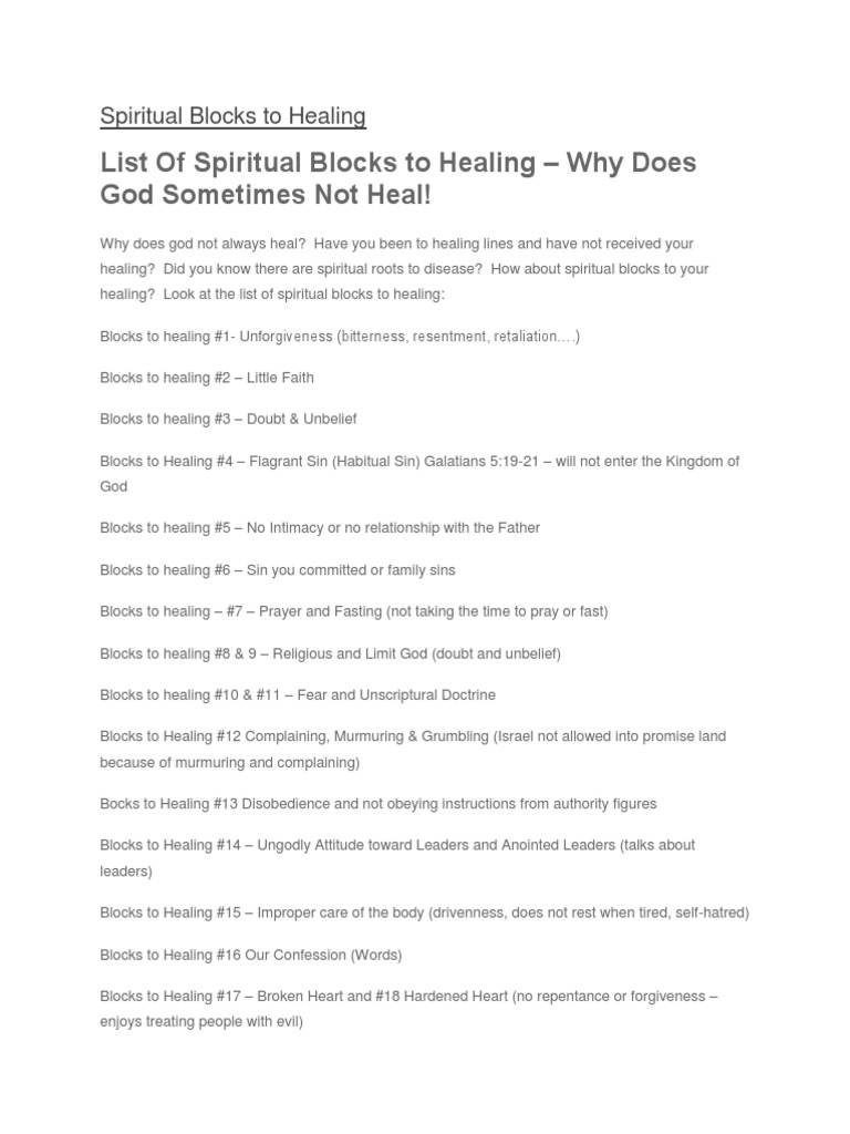 Spiritual Blocks to Healing Guide | PDF | Faith Healing | Repentance