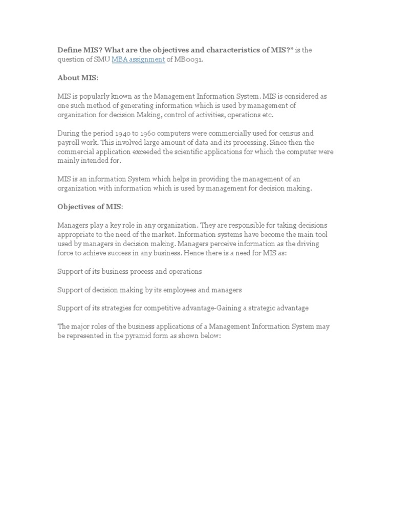 Objectives and Characteristics of MIS | PDF | Management Information ...