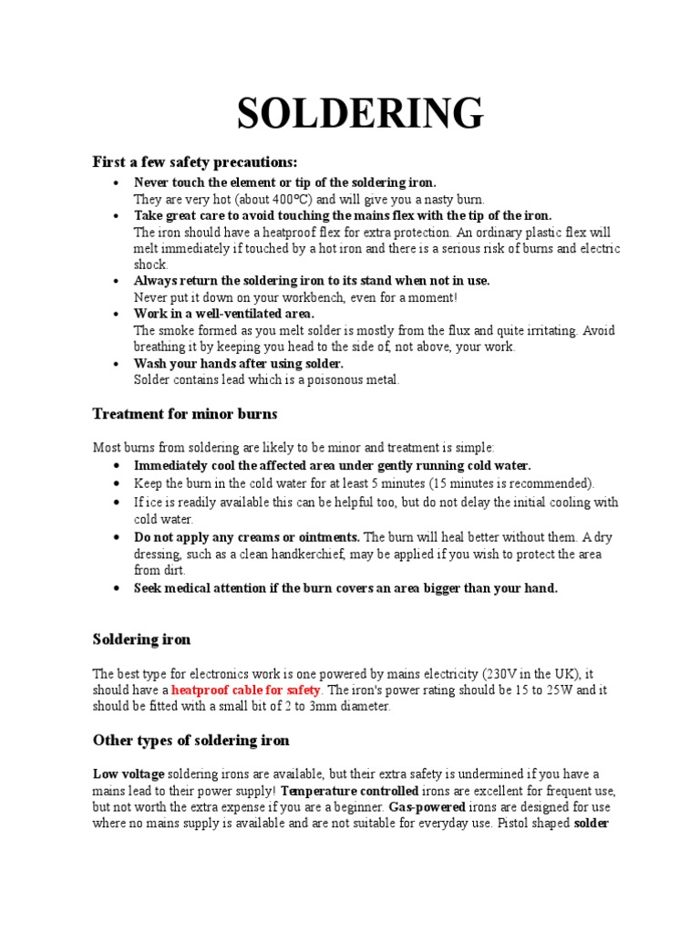 Soldering: First A Few Safety Precautions | PDF | Soldering | Solder