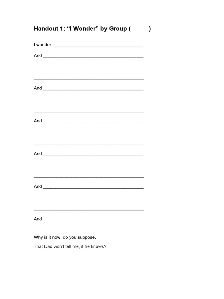I Wonder Worksheet | PDF