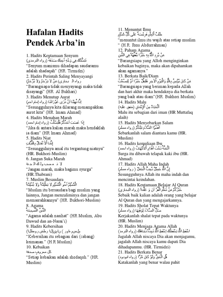 Hafalan Hadits Pendek | PDF