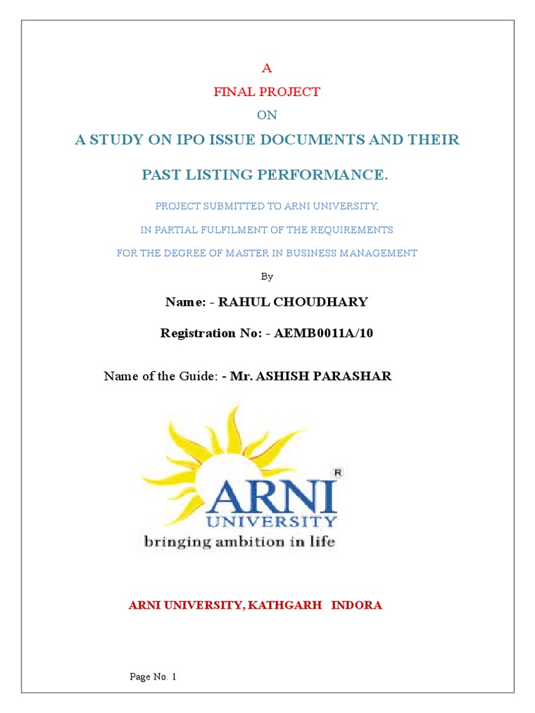 A Study On Ipo Issue Documents and Their Past Listing Performance | PDF ...