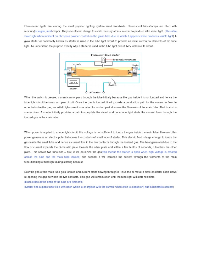 Working of Tubelight | PDF | Fluorescent Lamp | Vacuum Tube