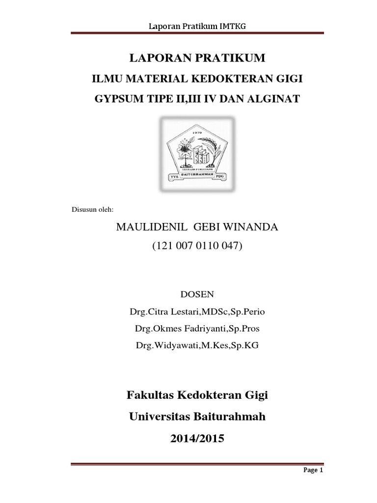 Laporan Pratikum GYPSUM TIPE II, III IV DAN ALGINAT | PDF