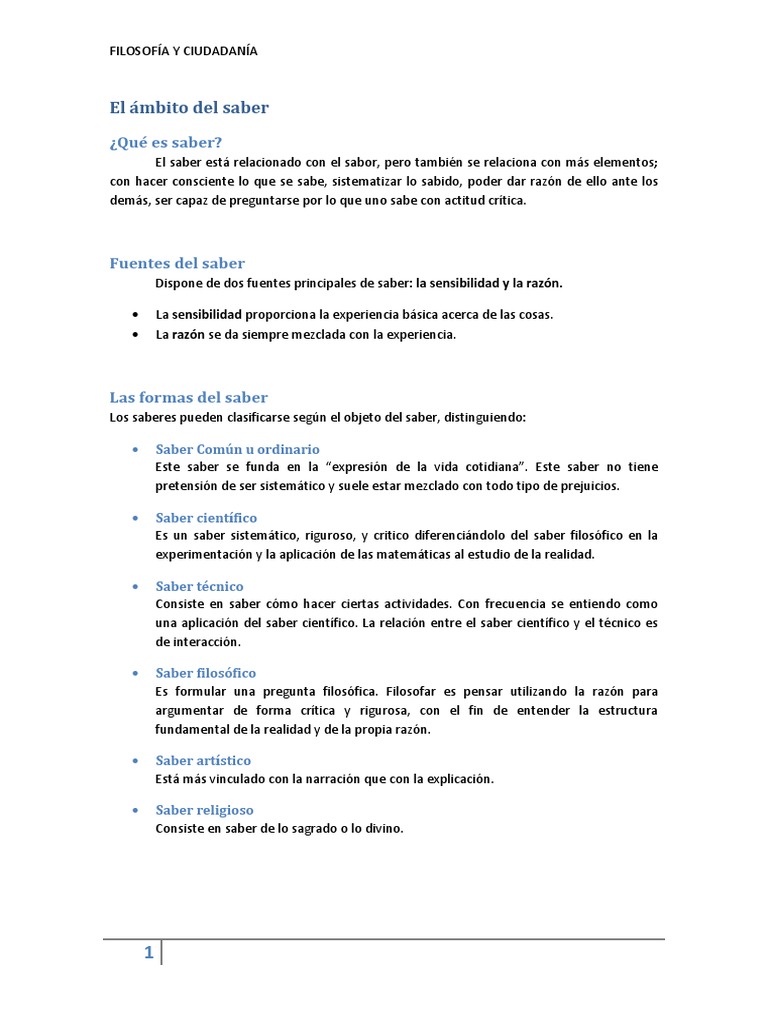 Los saberes filosóficos: clasificación, métodos y objetivos | PDF ...