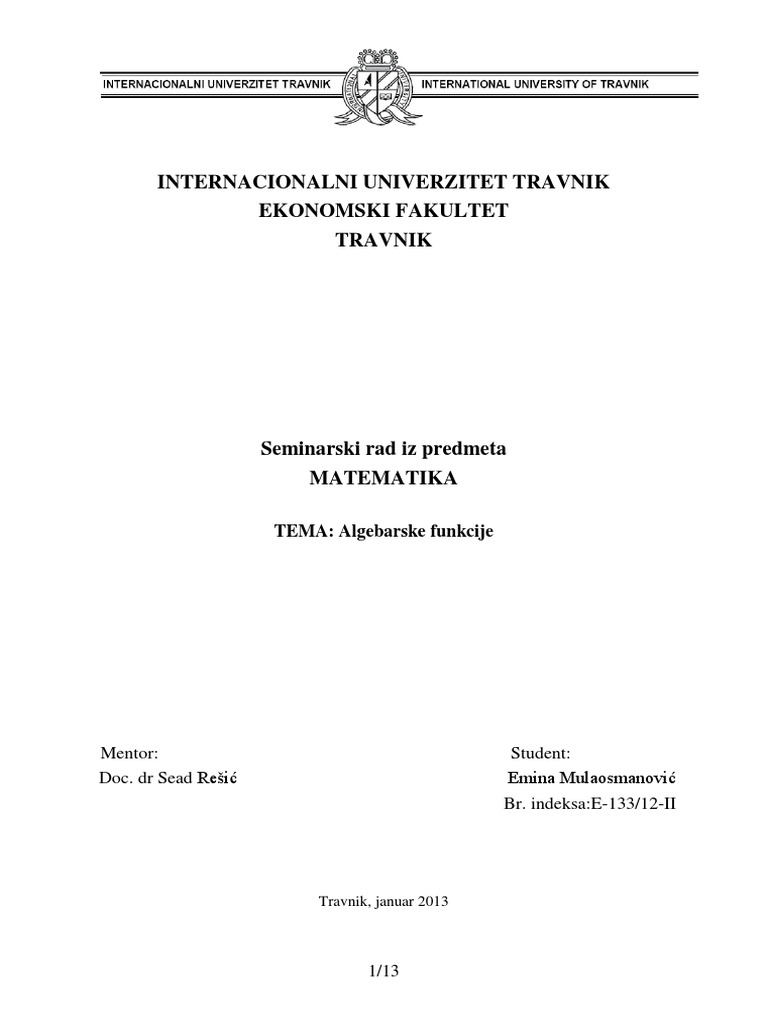 Seminraski Rad - Algebarske Funkcij e | PDF