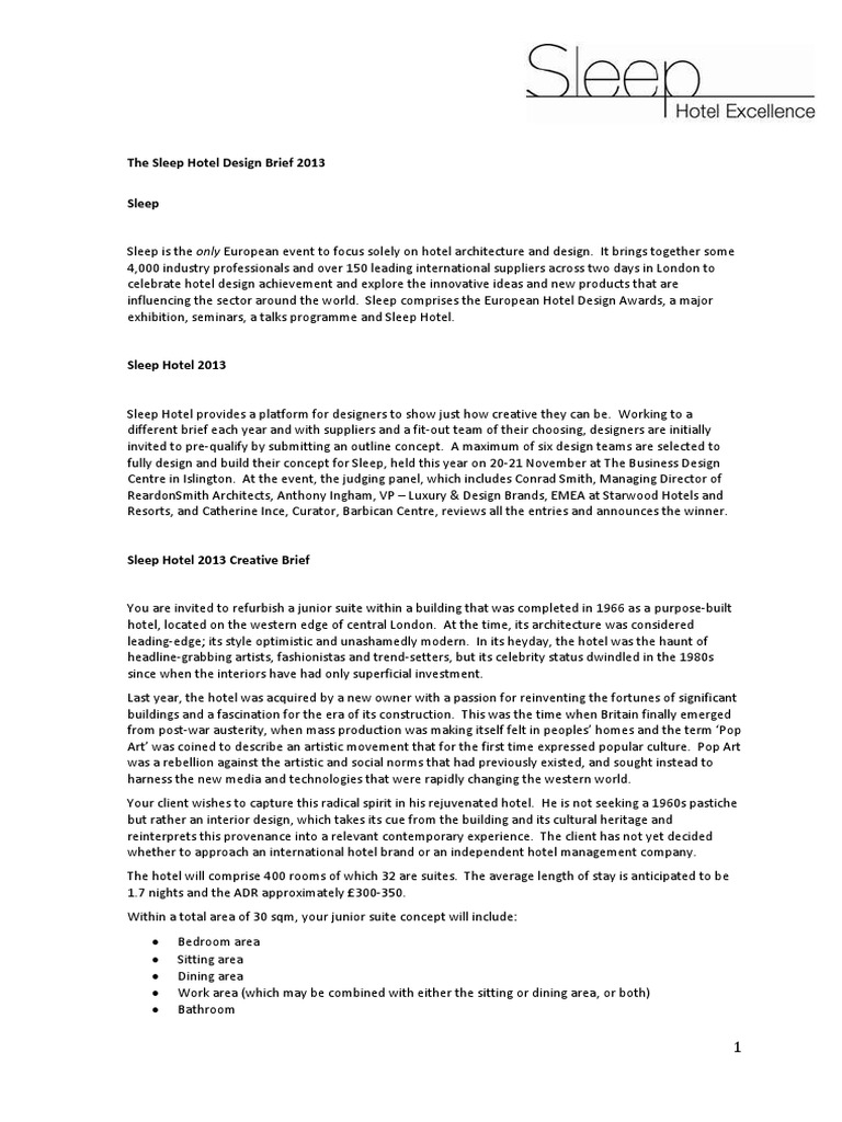 Sleep Hotel 13 Design Brief | Hotel | Hotel And Accommodation