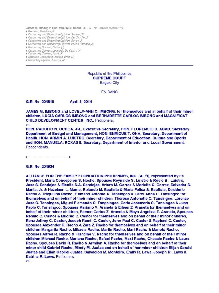 James M. Imbong v. Hon. Paquito N. Ochoa, JR., en BANC G.R. No. 204819 ...