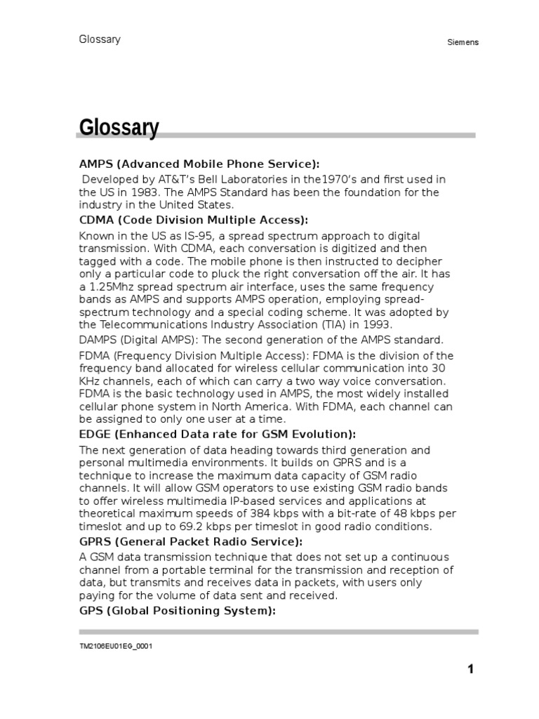 Glossary: AMPS (Advanced Mobile Phone Service) | PDF | General Packet ...