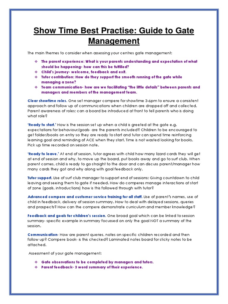 Show Time Best Practise - Gate Management | PDF | Action (Philosophy ...